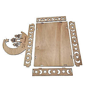 Likense Ramadan Wood Tray, Artistic Eid Mubarak Party Serving Display Decoration, Large Capacity Food Serving Tableware Tray Tabletop Decor for Table, Dessert Tray, Ramadan Serving Plate