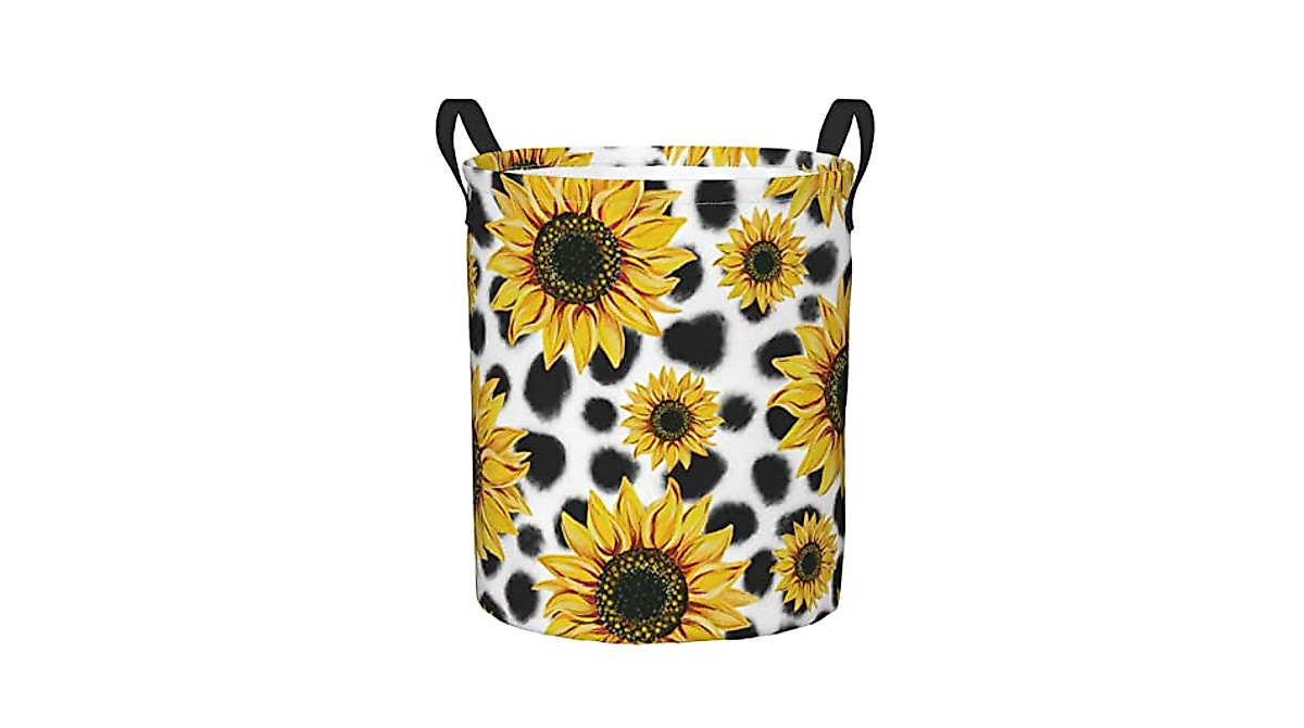 KiuLoam Sunflowers On Cow Print 19.6 Inches Large Storage Basket ...