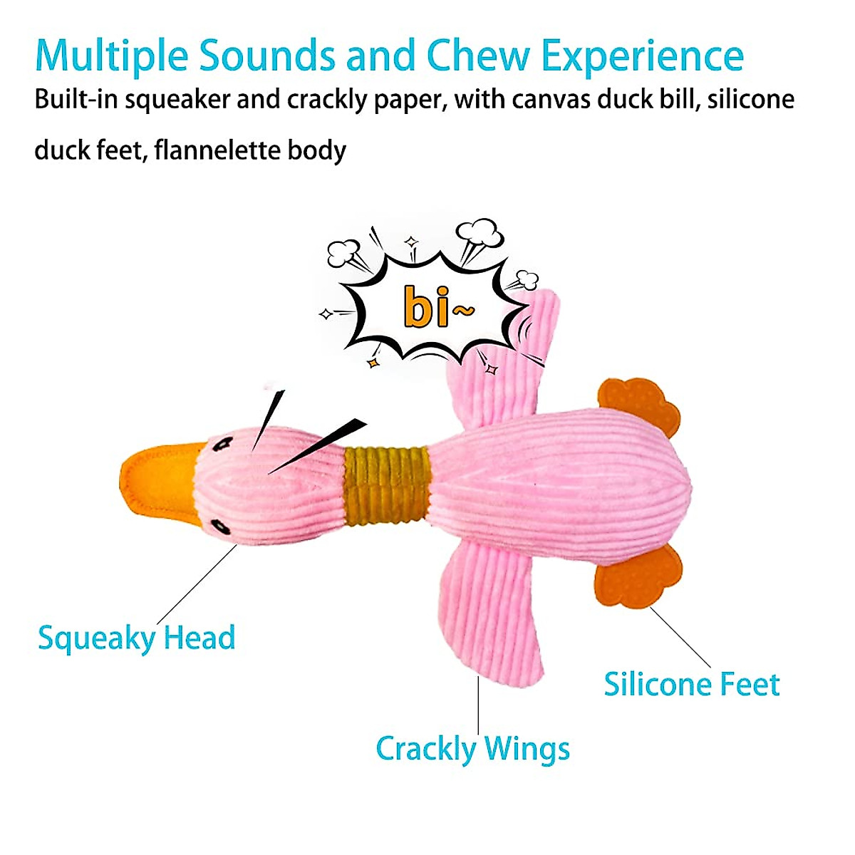 Volacopets Large Goose Puppy Toys, Dog chew Toys Squeaky Crinkle Duck for Small Medium Dog Breeds, Puppy Toys for Small Dogs, Puppy chew Teething Toys, Pink, 4 Pack