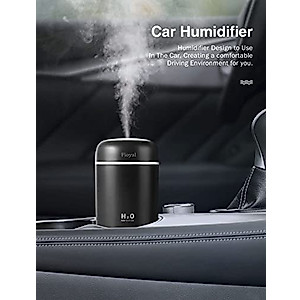 Portable Mini Humidifier, Fioyal RGB Light Small Humidifiers for Bedroom, Car, Desktop, 2 Cool Mist Modes, Quiet(300ML, Black)