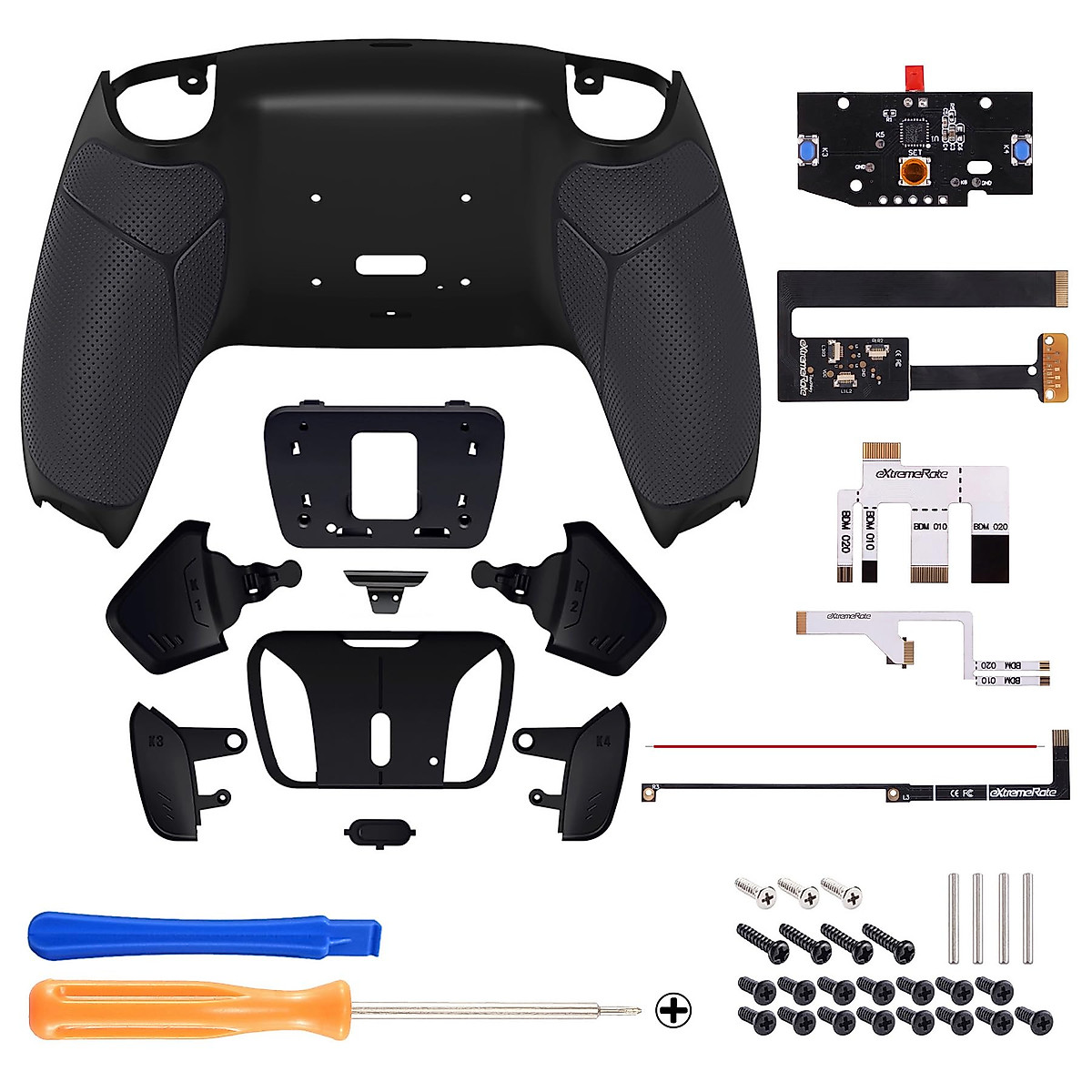 eXtremeRate Black Rubberized Grip Programable RISE4 Remap Kit for PS5 Controller BDM 010 & BDM 020, Upgrade Board & Redesigned Back Shell & 4 Back Buttons for PS5 Controller - Controller NOT Included