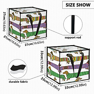 Cartoon Dachshund Dogs Storage Bin Collapsible Toy Storage Basket Cube Laundry Basket Waterproof Nursery Hamper with Handles for Kids Boys Kids Toys Shelf Laundry Girls Home Decor