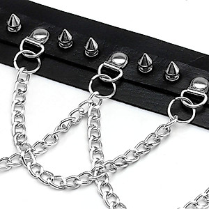 Manfnee Punk Goth Rock Collar for Women Men Leather Spike Chain Vintage Necklace Adjustable Black