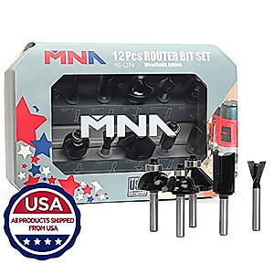 MNA Router Bit Set 12 Pieces 1/4 Inch Shank, European Style Router Bits Kit 12P, Carrying Case