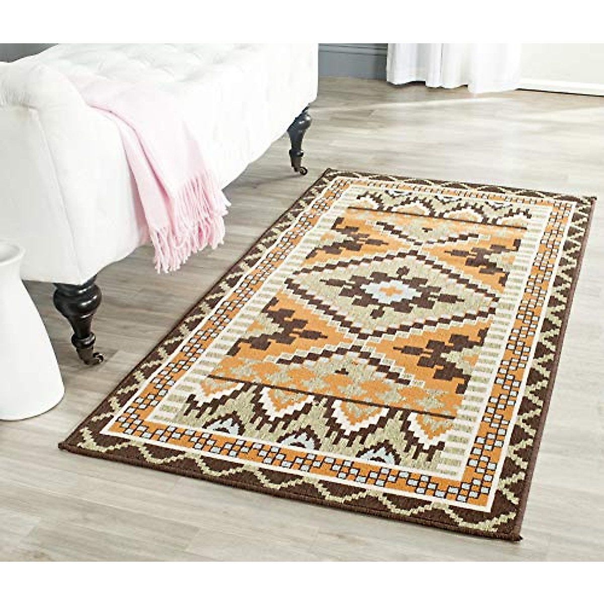 SAFAVIEH Veranda Collection 2'7" x 5' Green / Terracotta VER096 Boho Indoor/ Outdoor Non-Shedding Easy--Cleaning Patio Backyard Porch Deck Mudroom Area--Rug