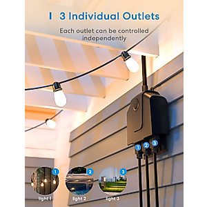 Outdoor Smart Plug, meross Outdoor Wi-Fi Outlet with 3 Independent Sockets Compatible with Apple Homekit, Alexa and SmartThings, Voice & Remote Control, Timer, 2.4 GHz only
