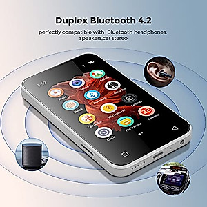 TIMMKOO MP3 Player with Bluetooth, 4.0" Full Touchscreen Mp4 Mp3 Player with Speaker, Portable HiFi Sound Mp3 Music Player with Bluetooth, Voice Recorder, E-Book, Supports up to 512GB TF Card (White)
