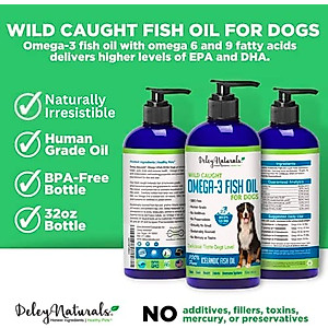 Wild Caught Fish Oil for Dogs - 32oz - Omega 3-6-9, GMO-Free - Reduces Shedding, Supports Skin, Coat, Joints, Heart, Brain, Immune System - Highest EPA & DHA Potency - Only Ingredient is Fish