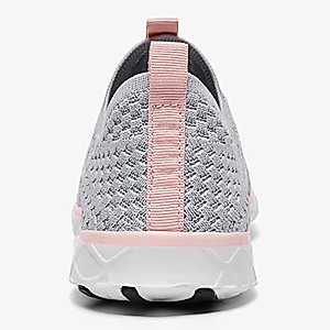 KOLILI Womens Aqua Shoes for Water Aerobic, Quick Drying Water Hiking Shoes, Breathable Slip on Water Shoes with Arch Support for Beach Swimming/Walking Gray/Pink Size 8