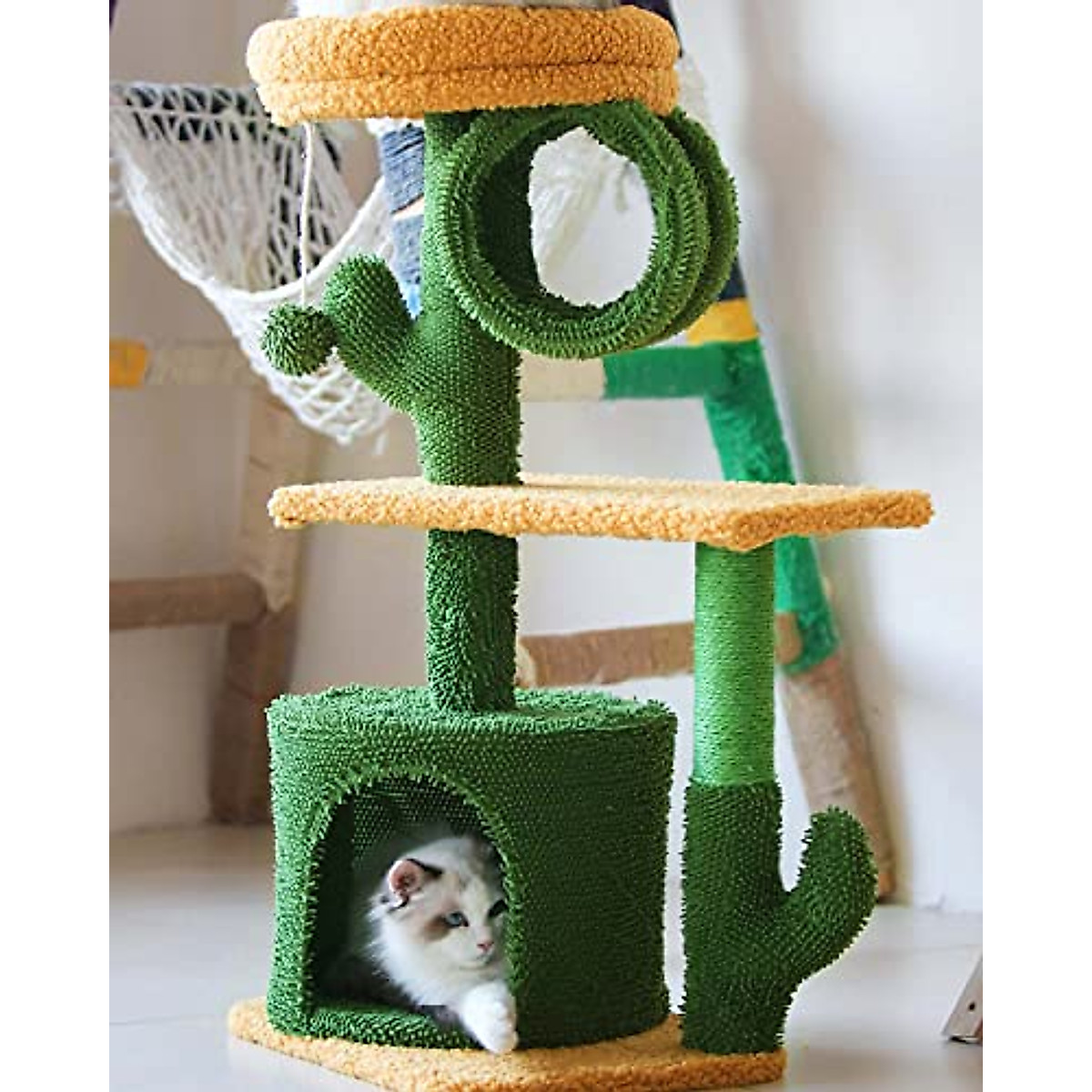 KIYUMI US20L Cat Tree Cat Tower Sisal Scratching Posts Cat Condo Play House Hammock Jump Platform Cat Furniture Activity Center Green