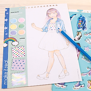 Make It Real Fashion Design Sketchbook for Girls - Digital Dream Kit with 110 Stickers, Stencils, Design Guide - Emoji & Food Inspired Fashion, Creative Gift Kids Ages 6+, Develops Real-World Skills