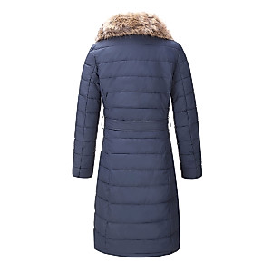 Bellivera Women's Winter Puffer Jacket Cold resistant patchwork plush lining Coat with Removable Fur Collar Hooded and Belted 5528BLUEL