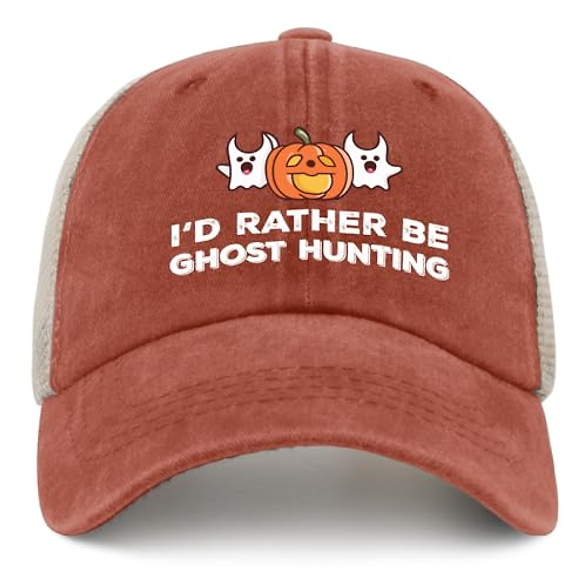 Dad Hat I'd Rather Be Ghost Hunting Trucker Hat Women Funny Mesh Hat for Summer Orange