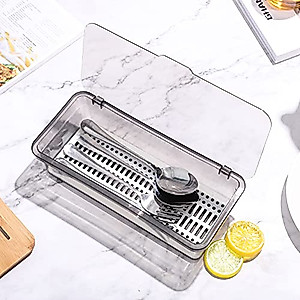 Tofficu Plastic Kitchen Cutlery Tray Flatware Tray Kitchen Drawer Organizer with Lid and Drainer Utensil Storage Container with Cover Proof Dinnerware Holder ( Grey )