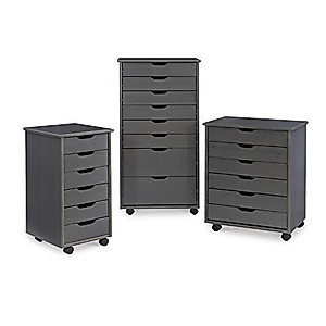Linon Home Decor Products Corinne Six Drawer Storage, Grey Rolling Cart