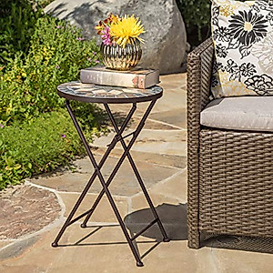 Christopher Knight Home Silvester Outdoor Stone Side Table with Iron Frame, Beige / Black