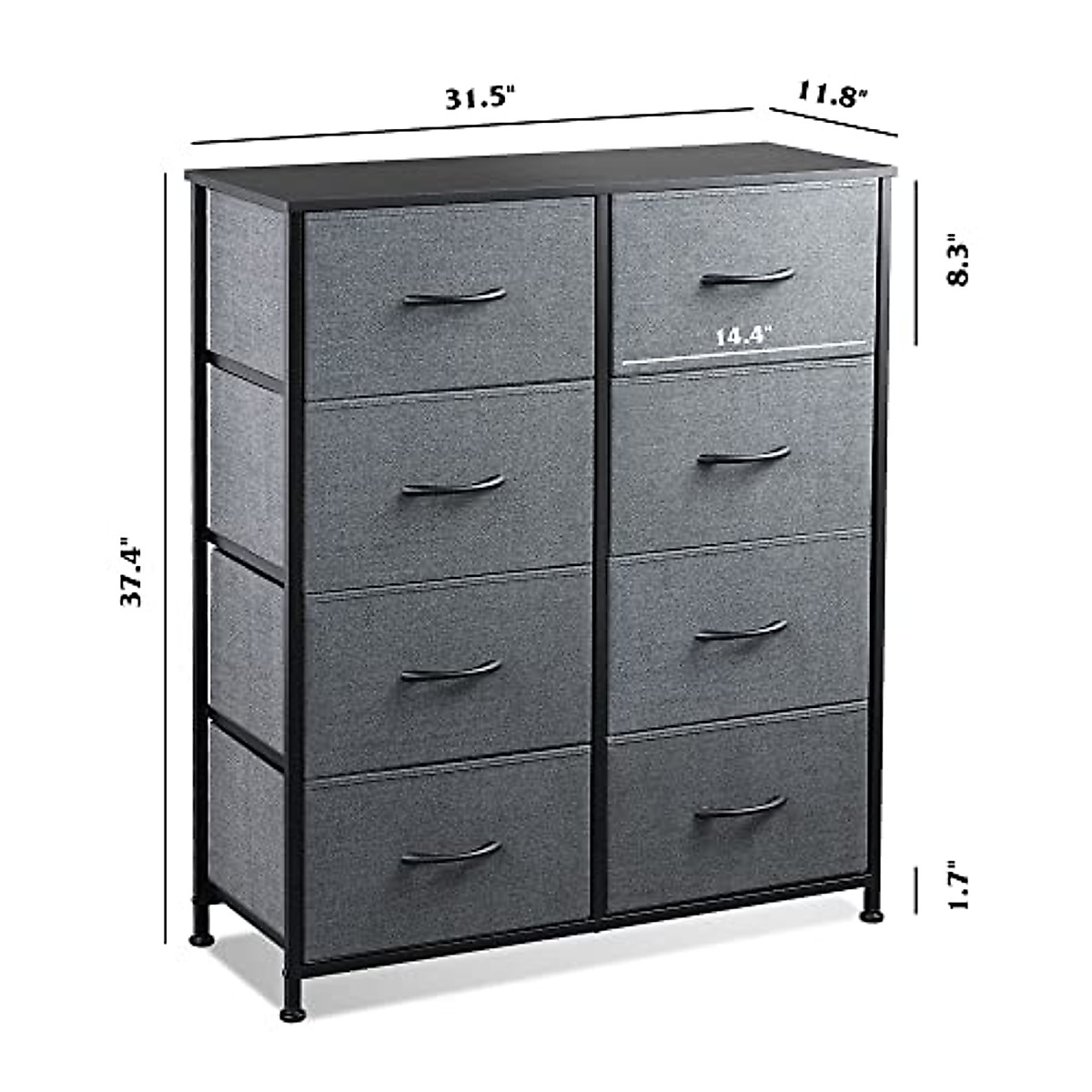WLIVE Dresser with 8 Drawers, Fabric Dresser for Bedroom, Hallway, Nursery, Entryway, Closets, Sturdy Metal Frame, Wood Tabletop, Easy Pull Handle, Charcoal Gray