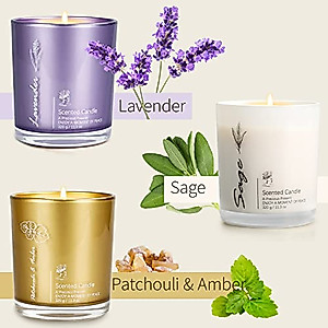 3 Pack Candles for Home Scented, Lavender Candle Set Large Jar Candles Gifts for Women, 11.3 oz Soy Sage Candles for Cleansing House, Scented Candles Gift Set for Mothers Day Birthday Gifts