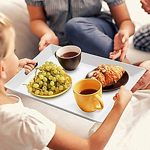 i BKGOO White Large Tray,Melamine Serving Tray with Handles, Set of 3 Rectangular Tray for Food Organizer ,Breakfast, Lunch, Dinner 15.5 x 12.2 x 1.6 inch