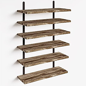 Fixwal Floating Shelves, Rustic Wood Wall Shelves Set of 6, Shelves for Wall Decor, Farmhouse Style for Bedroom, Living Room, Kitchen, Bathroom, Office and Plants (Carbonized Black)