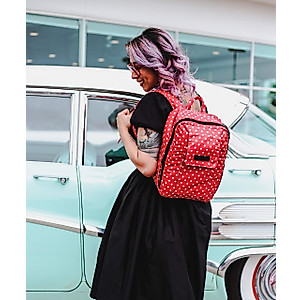 JuJuBe MiniBe Small Backpack, Onyx Collection - Black Ruby - Red/White Polka Dots