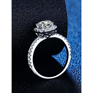 FANCIME White Gold Plated Sterling Silver Halo Setting D-E Color Moissanite Simulated Diamond Engagement Ring For Women, 1/2 Carat SIZE 7