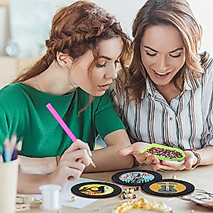 8 Pcs Diamond Art Coasters Retro Record Coasters Diamond Painting Coasters with Holder DIY Retro 80s Record Coasters Disk Coasters Diamond Painting Kits for Adults Kids Music Lovers Drink Table Gifts