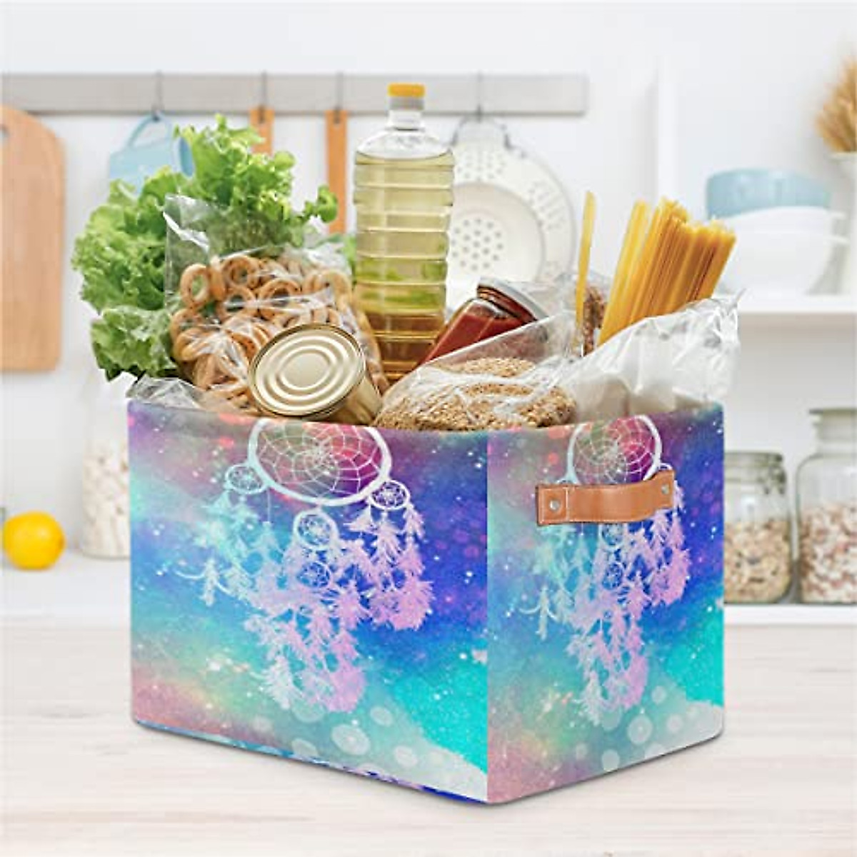 Pardick Large Collapsible Storage Bins ,Dreamcatcher Nebula Decorative Canvas Fabric Storage Boxes Organizer with Handles，Rectangular Baskets Bin for Home Shelves Closet Nursery Gifts