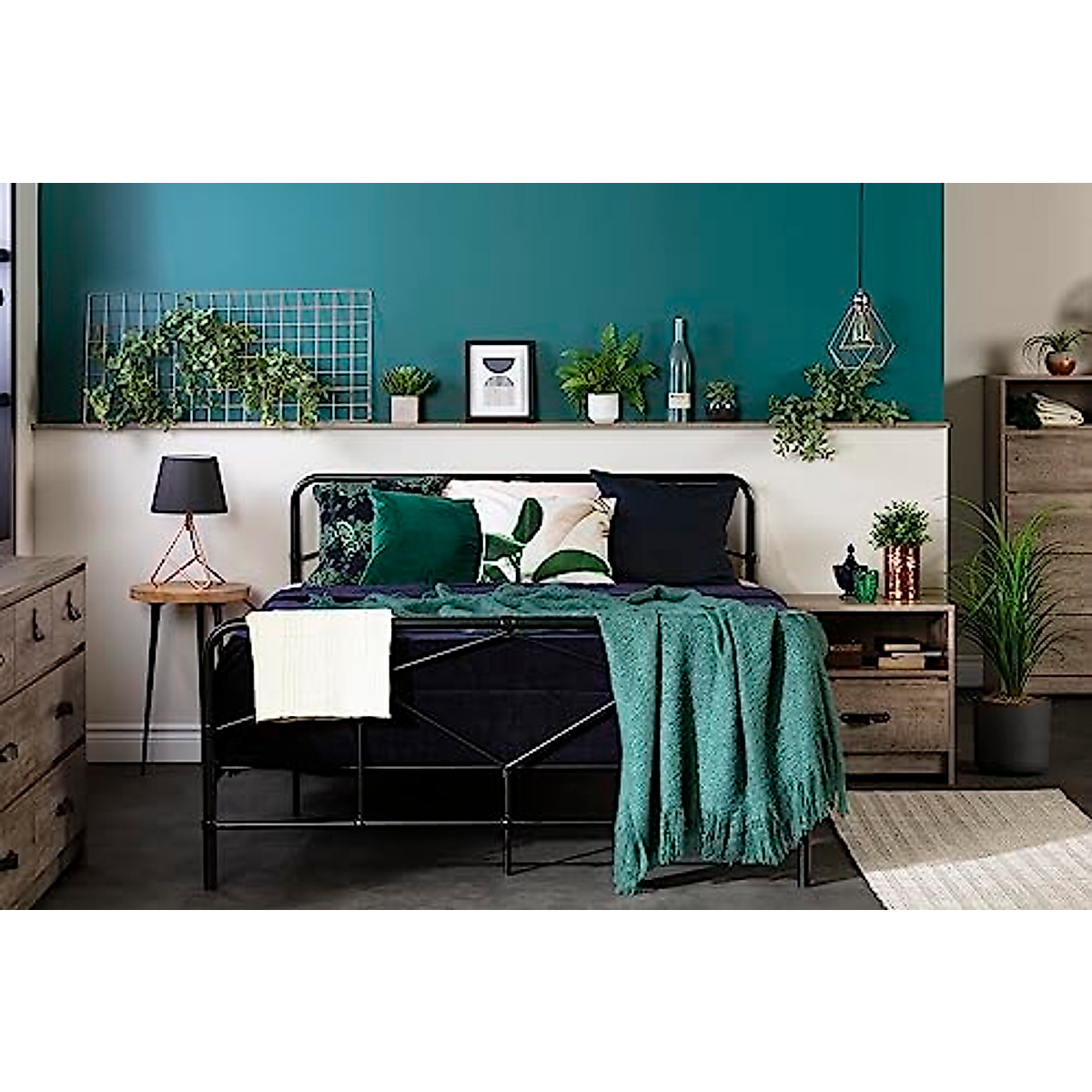 South Shore Sazena Geometric Metal Platform Bed -Full-Matte Black