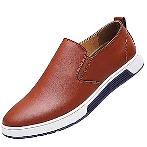 Mens Casual Shoes Sneakers Loafers Comfort Walking Shoes Business Work Office Dress Summer Leather Shoes (Brown, 8.5)