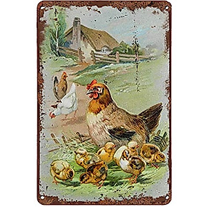 Vintage Tin Sign Antique Easter Tin Sign Chickens Metal Sign Retro Wall Decor for Home Cafes Office Store Pubs Club Sign Gift 12 X 8 INCH Plaque Tin Sign