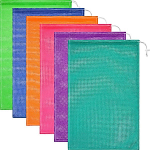 Frienda 6 Pieces Mesh Stuff Sack, 12 x 18 Inch Durable Nylon Mesh Drawstring Laundry Bag for Rinsing Beach Toys, Seashell Collecting, Mesh Bags and Travel (Multicolor)