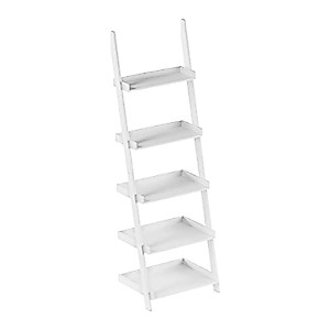 Lavish Home Ladder Bookshelf – 5-Tier Leaning Shelf Stand for Decorative Display - Living Room, Bathroom, or Kitchen Shelving Unit (White)