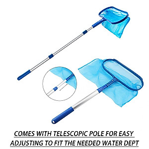 Ahn'Qiraj Pool Skimmer Net with Pole, Pool Net Fine Mesh with Telescopic Pole Leaf Skimmer Mesh (Dark Blue)