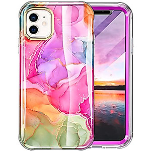 Hocase for iPhone 12 Case iPhone 12 Pro Case, (with Built-in Screen Protector) Cute Rugged Shockproof Slim Lightweight TPU Full Body Protective Case for iPhone 12/12 Pro (6.1") - Purple Meets Pink