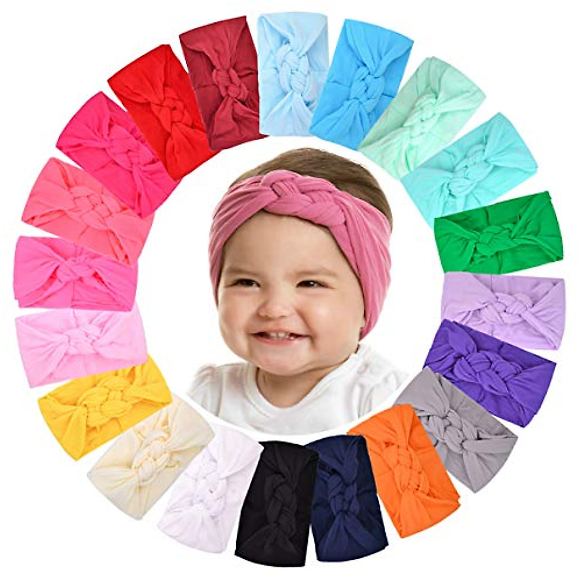 jollybows 20pcs Baby Girls Nylon Headbands Hairband Elastic Turban Hair Accessories for Kids Toddlers Infants
