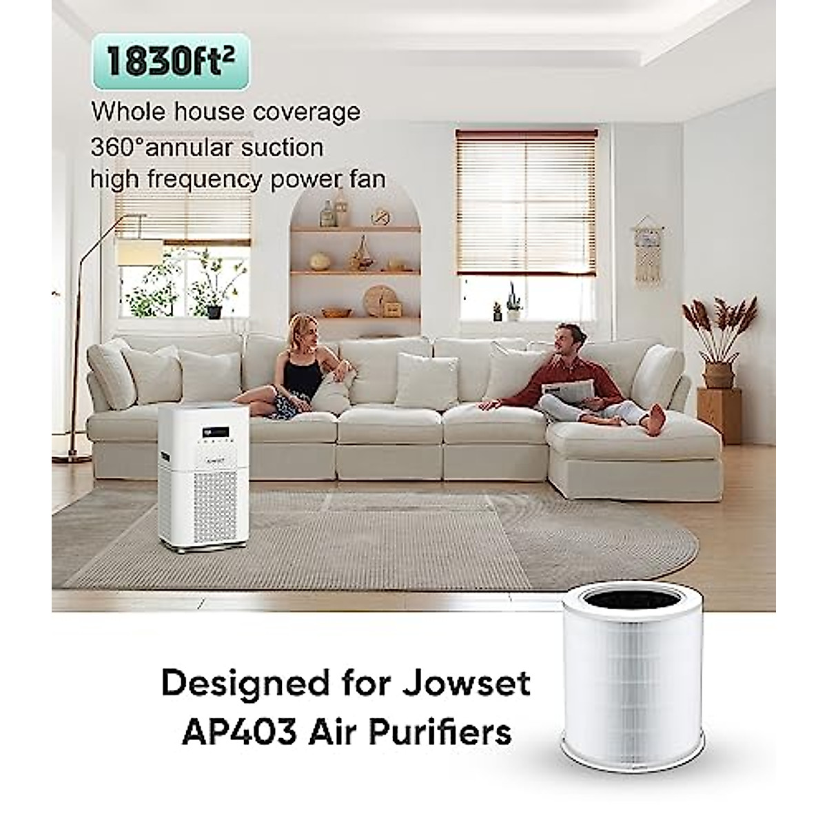 Jowset Replacement H13 HEPA Air Purifier Filter for CADR 400+ m³/h Air Purifier, Activated Carbon (Original Filter)