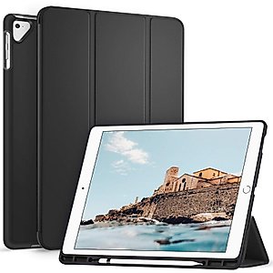 ZtotopCases for iPad Pro 12.9 Inch 2017/2015 (1st & 2nd Generation) with Pencil Holder, Lightweight Soft TPU Back Cover + Auto Sleep/Wake, Slim Tablet, Black