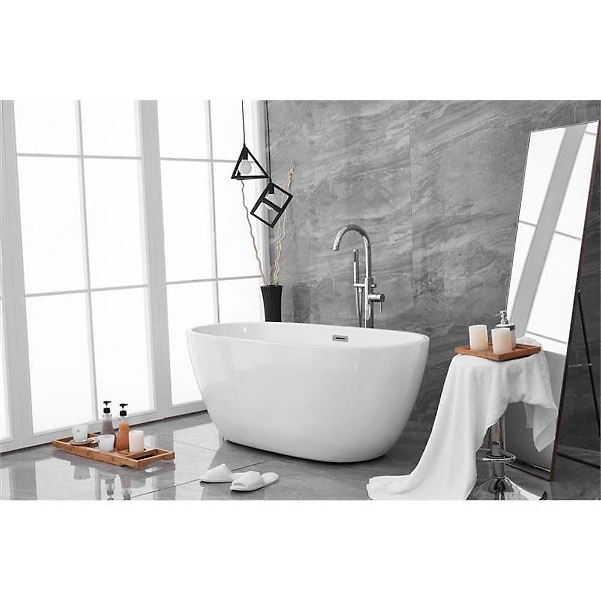 Elegant Decor Indoor Modern 59 inch soaking roll top bathtub in glossy white - 59x28.3x23.2