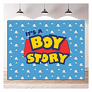 XLL 8x6ft Cartoon Boy It's a Story Photography Backdrop Birthday Party Photo Background Blue Sky White Clouds Backdrops Baby Shower Kids Hero Booth Studio Props, 8x6ft(240x180cm)