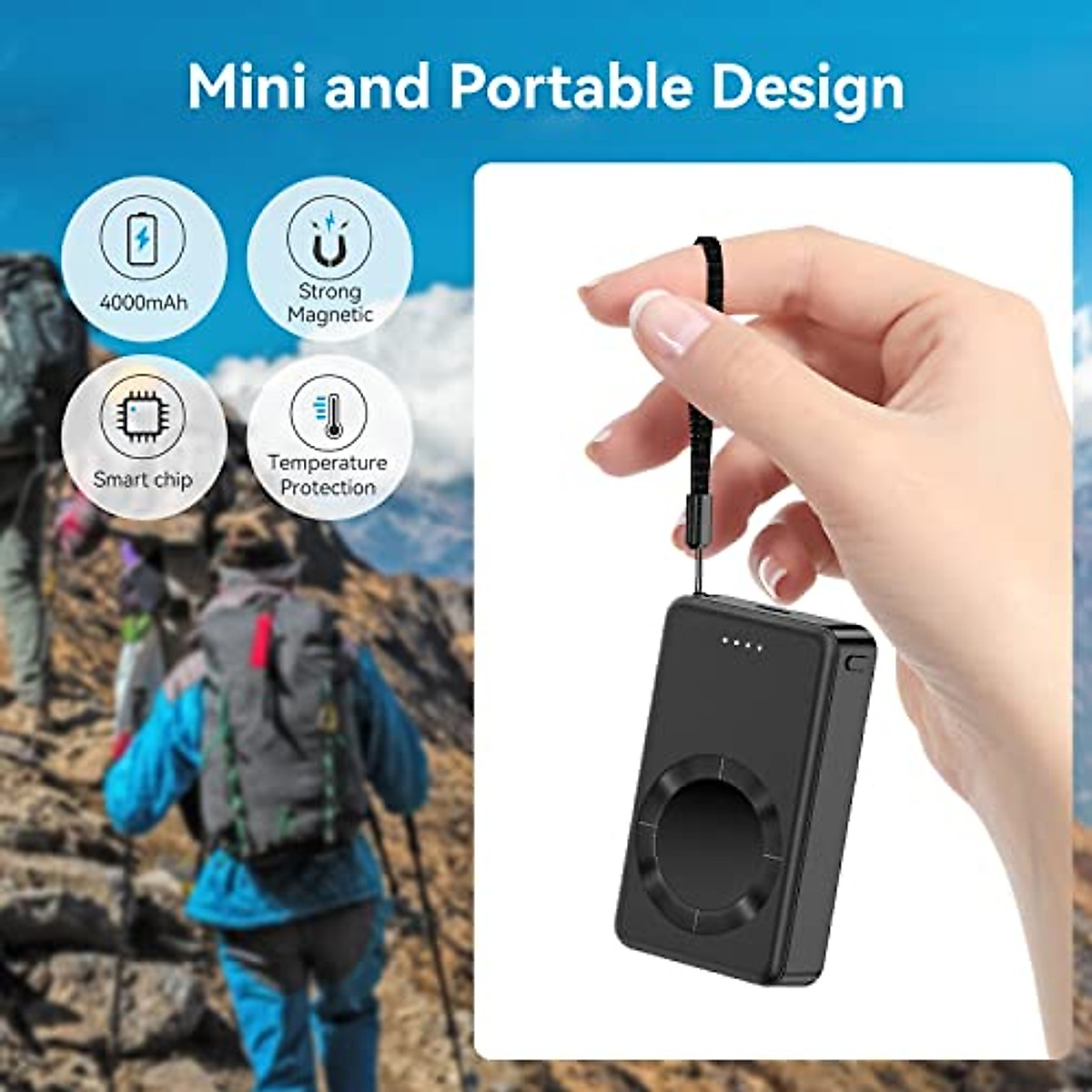 NEWDERY Portable Charger for Samsung Galaxy Watch, 4000mAh Fast Charging Wireless Power Bank with USB C Cable, Magnetic Travel Charger Stand for Samsung Galaxy Watch 4/3/Active/Active 2/Gear S3/S2