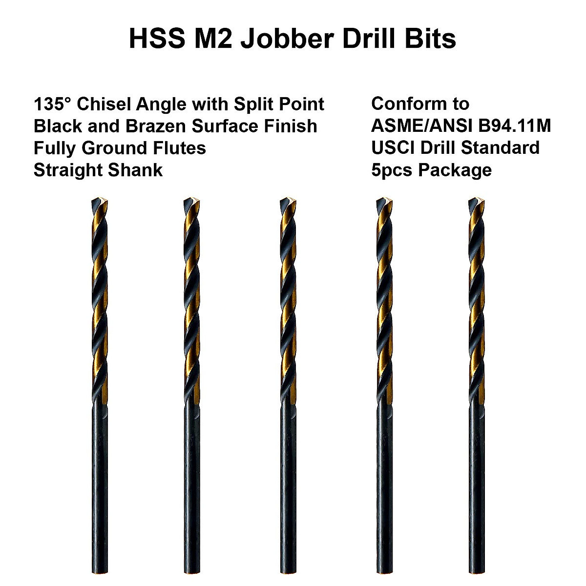 MAXTOOL No.24 5pcs Identical Jobber Length Drills Dia 0.152" HSS M2 Twist Drill Bits Wire Gauge Gage Numbered Straight Shank Drills; JBN02H10R24P5