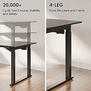 FLEXISPOT Dual Motors 4 Legs Standing Desk 63 x 30 Inch Adjustable Height Desk with Splice Board Home Office Computer Workstation Electric Sit Stand up Desk, Black Top + Black Frame