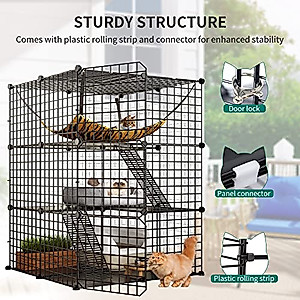 YITAHOME Cat Cage Indoor Catio DIY Cat Enclosures Metal Cat Playpen 3-Tiers Kennels Pet Crate with Extra Large Hammock for 1-2 Cats, Rabbit