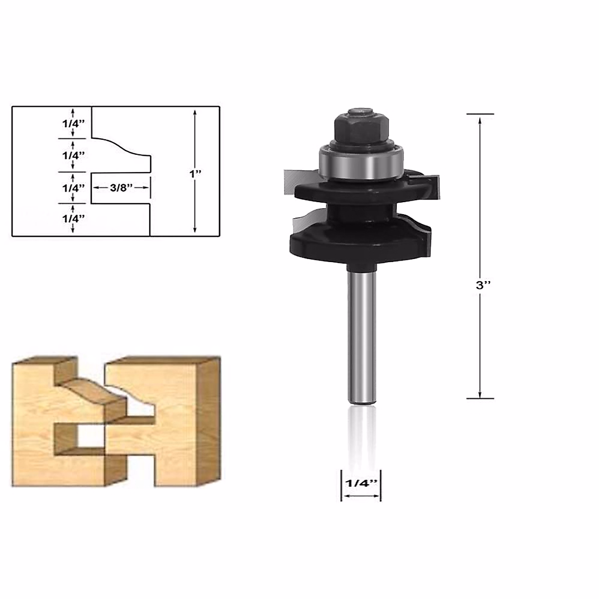 LEATBUY 3PCS Router Bit Set 1/4-Inch Shank, Round Over Raised Panel Cabinet Door Ogee Rail and Stile Router Bits, Woodworking Wood Cutter, Wood Carbide Milling Tool(1/4-Line)