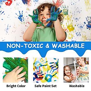ABEIER Washable Finger Paint Kit for Toddlers, 12 Colors with Paint Tools, Safe Non-Toxic, Baby Safe Paint for Hand and Feet, Mess Free Art Supplies for Kids, DIY Crafts, Kids Gifts, Ages 3+