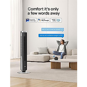 Dreo Tower Fan Smart Voice Control, 25 DB Quiet DC Portable Bladeless Fan, Compatible with Alexa & Pedestal Fan with Remote, PolyFan 513S, 43'' Quiet Standing Fan for Home Bedroom, Classic Silver