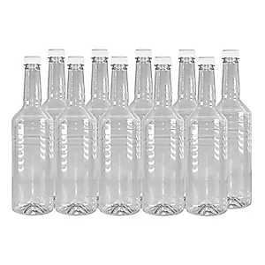 Pinnacle Mercantile 32 oz. Long Neck Plastic Bottles (10-Pack) Empty, Reusable, BPA-Free | Screw On Caps | Liquor, Condiment, Shaved Ice Topping Use | Compatible with Speed Pours …