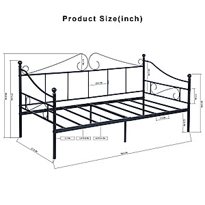 Liink1Ga Twin Size Daybed Frame, Black Metal Daybed Frame with Headboard, Mattress Platform Base Box Spring Replacement Sofa Bed for Living Room Guest Room, Simplified
