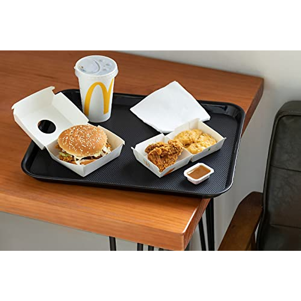Aebeky Plastic Cafeteria Trays,Fast Food Serving Trays,13"X17",Set of 6 (Black)